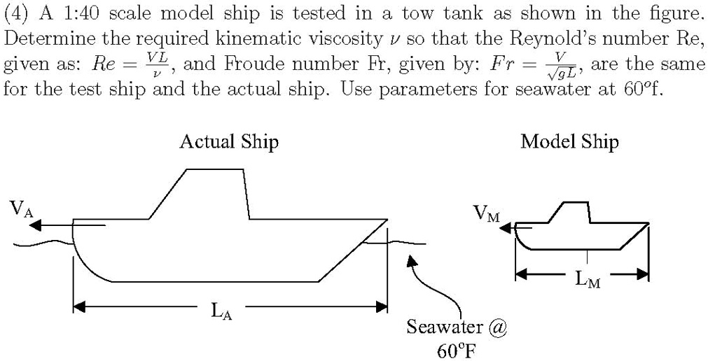 SOLVED: 4 A 1:40 scale model ship is tested in a tow tank as shown in ...