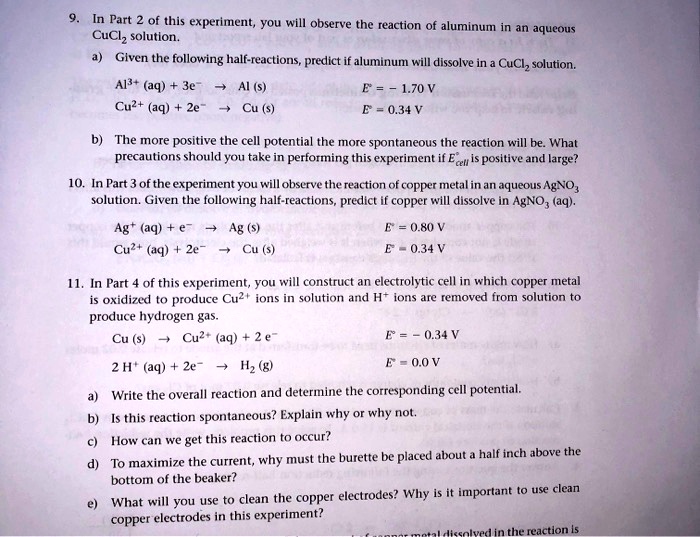 SOLVED: In Part 2 of this experiment, we will observe the reaction of ...