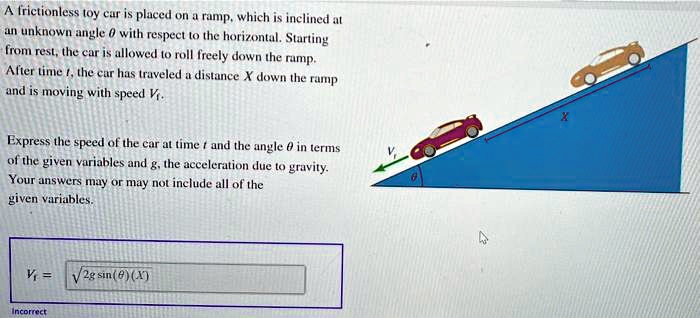 SOLVED: A frictionless toy car is placed on a ramp, which is inclined at an unknown angle Î ...