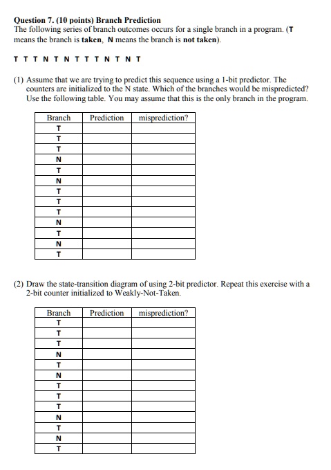 Question 7. (10 points) Branch Prediction The following series of ...