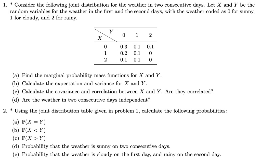 consider the following joint distribution for the weather in two ...