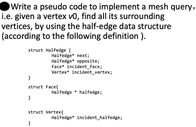 Solved Computer Graphics Write A Pseudo Code To Implement A Mesh Query Ie Given A Vertex Vo