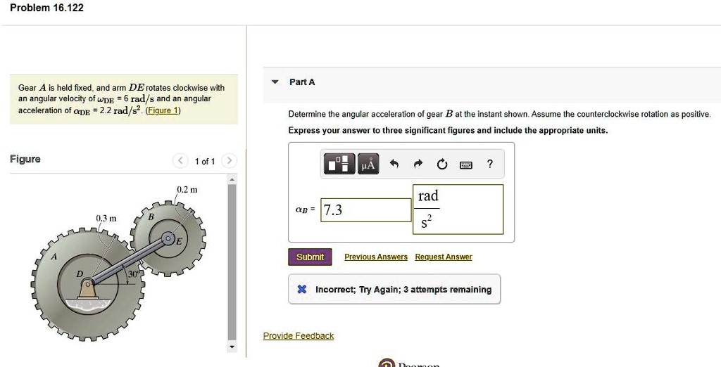 Problem 16.122 Gear A is held fixed, and arm DE rotates clockwise with ...