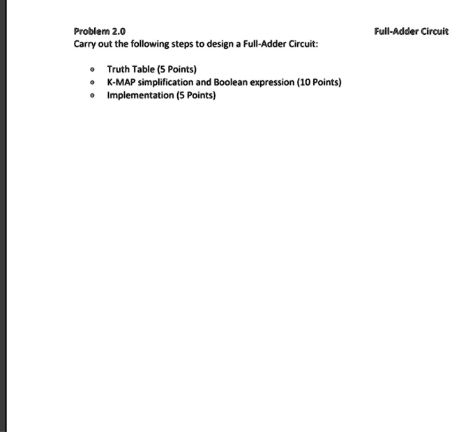 SOLVED: Problem 2.0: Carry out the following steps to design a Full ... SOLVED: Problem 2.0: Carry out the following steps to design a Full ...