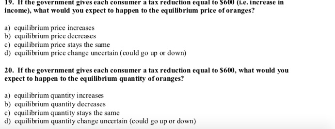 SOLVED: If the government gives each consumer: a) equilibrium price ...