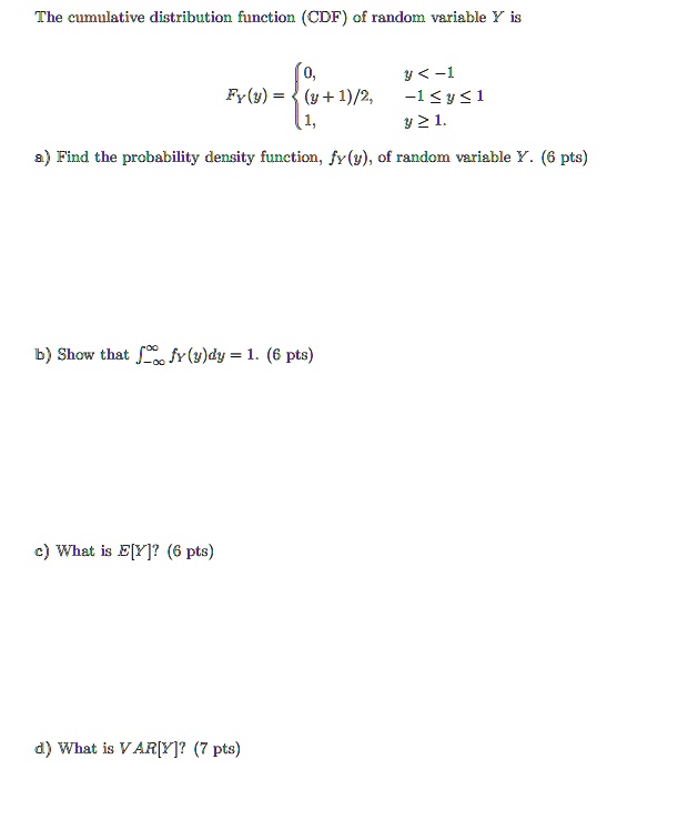 The Cumulative Distribution Function Cdf Of Random Variable Y Is Y 1 1272