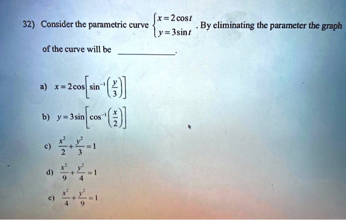 Solved X 2cost 32 Consider The Parametric Curve By Eliminating The Parameter The Graph Y