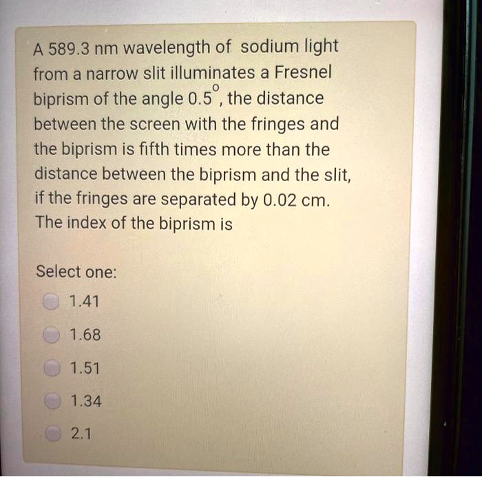 SOLVED: A 589.3 nm wavelength of sodium light from a narrow slit ...
