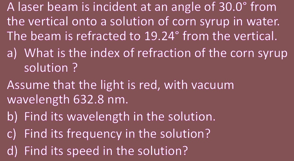 a laser beam is incident at an angle of 3008 from the vertical onto a ...