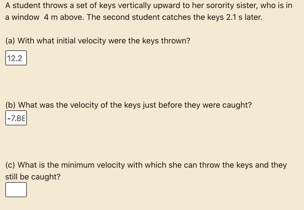 A student throws a set of keys vertically upward to her sorority sister ...