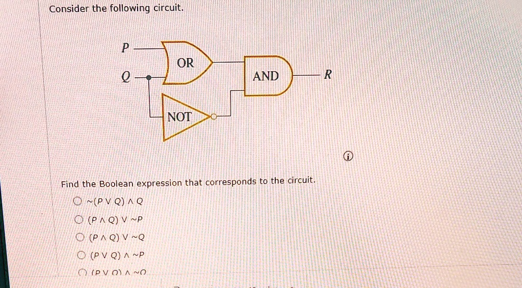 SOLVED: Discrete Math Consider the following circuit P OR AND R NOT ...