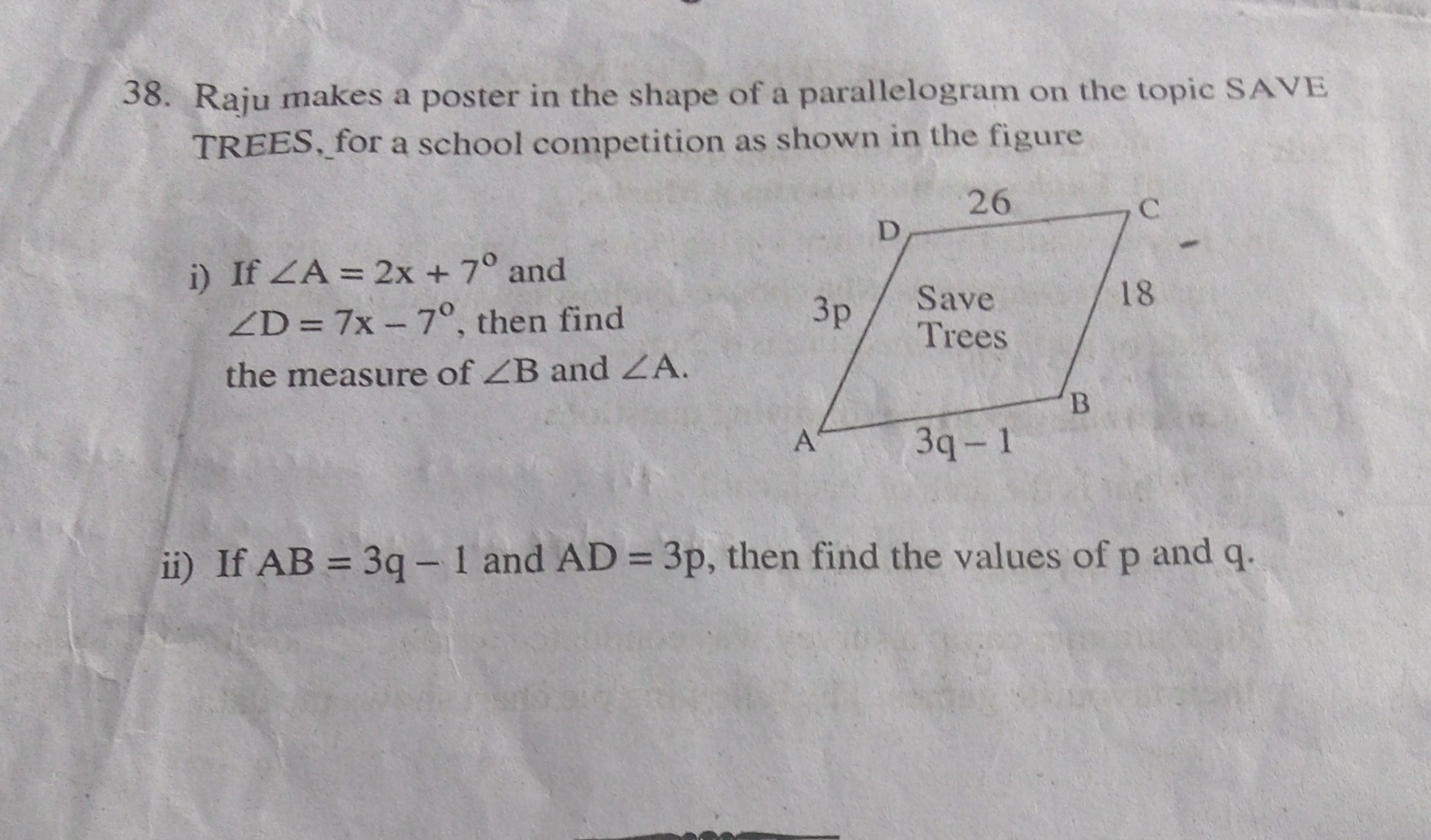 38. Raju makes a poster in the shape of a parallelogram on the topic ...