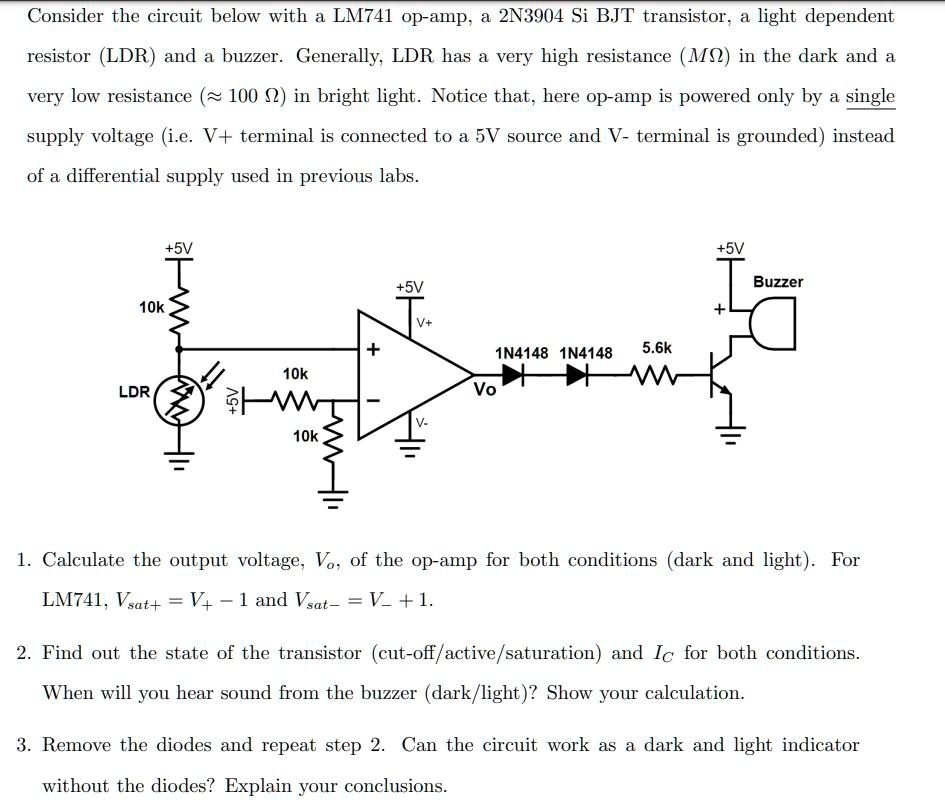 consider the circuit below with lm741 op amp 2n3904 si bjt transistor ...