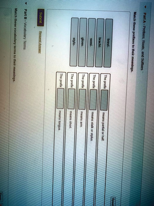 ? Part A - Prefixes, Roots, and Suffixes Match these prefixes to their ...