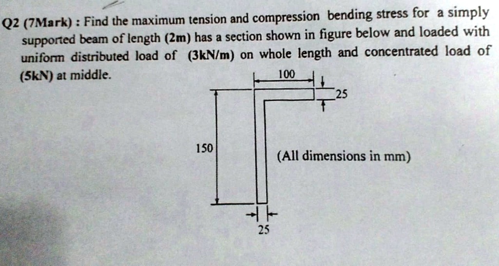 Q2 (7Mark): Find the maximum tension and compression bending stress for ...