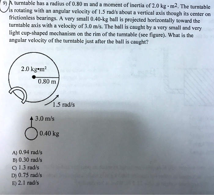 SOLVED: turntable has radius of 0.80 m and a moment of inertia of 2.0 kg * m2, The turntable ...