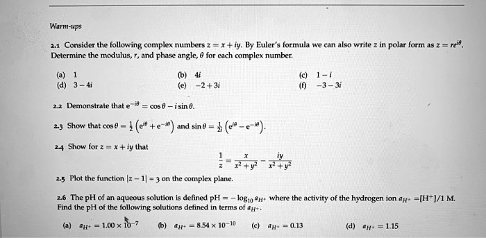 SOLVED: Text: Warm-up Consider the following complex numbers. By Euler ...