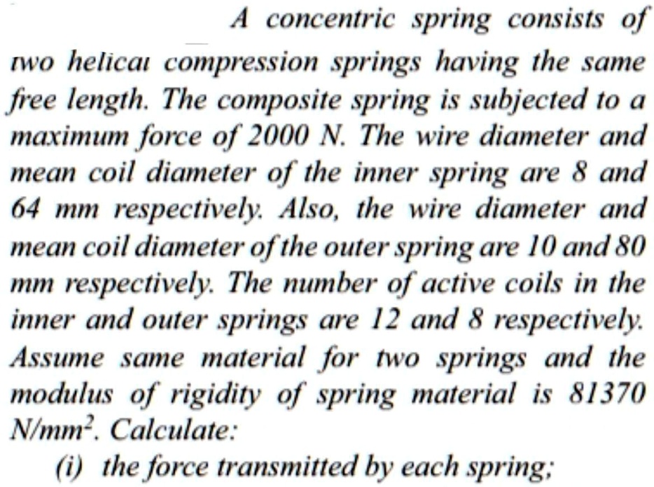 SOLVED: A concentric spring consists of two helical compression springs ...