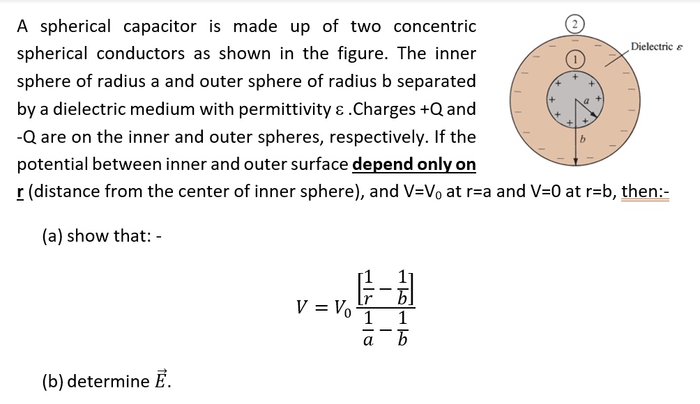 A spherical capacitor is made up of two concentric spherical conductors ...