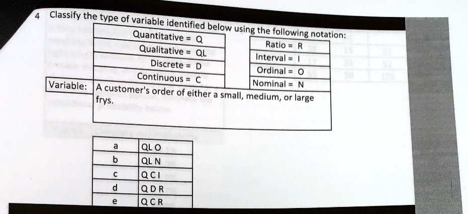 SOLVED: Classify the type of variable identified below using the Quantitative following notation ...