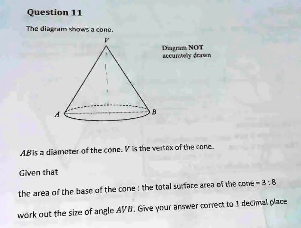 SOLVED: Question 11 The diagram shows a cone. Diagram NOT accuralcly ...