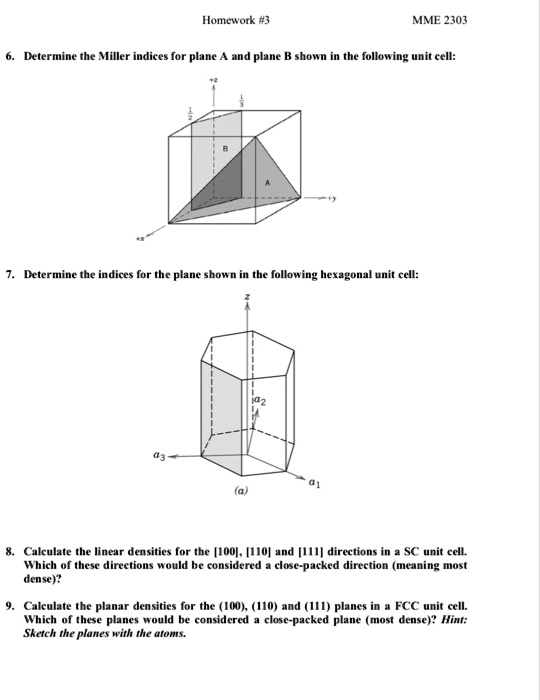 SOLVED: Text: Homework #3 MME 2303 6. Determine the Miller indices for ...