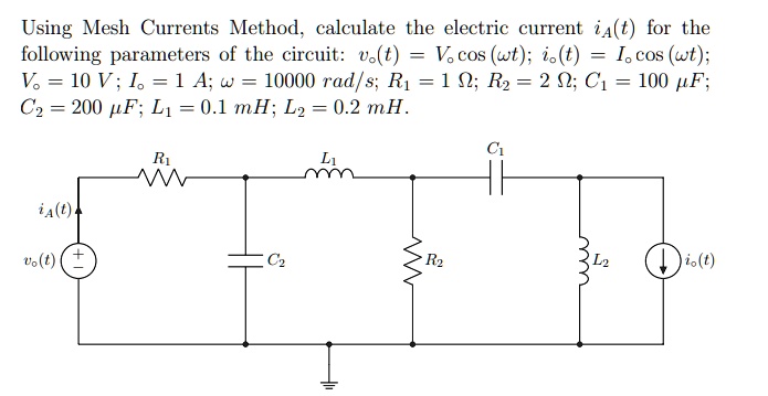 Using Mesh Currents Method, calculate the electric current iA(t) for ...