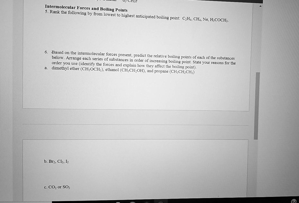 SOLVED: Intermolecular Forces and Boiling - 5 . Rank the Points following from lowest to highest ...