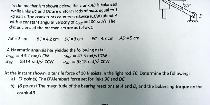 SOLVED: In the mechanism shown below, the crank AB is balanced while ...