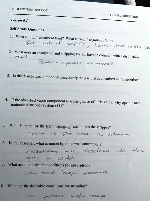 PROCESS TECHNOLOGY Lesson 6.1 Self Study Questions TROUBLESHOOTING 1 ...