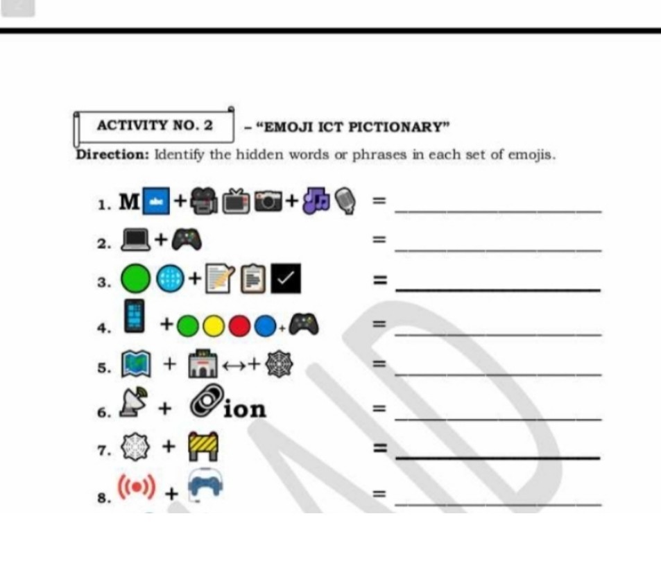 ACTIVITY NO. 2 - "EMOJI ICT PICTIONARY" Direction: Identify the hidden ...