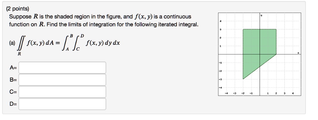 SOLVED: Suppose R is the shaded region in the figure, and f(x, y) is a continuous function on R ...