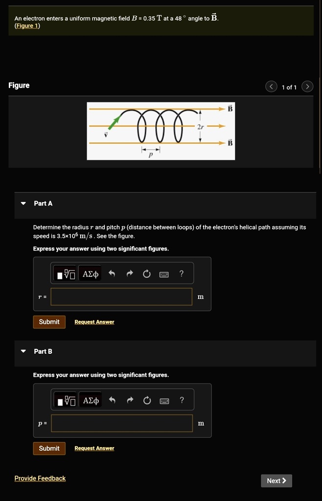 an electron enters a uniform magnetic field b 035 t at a 48circ angle to vecb figure 1 determine ...