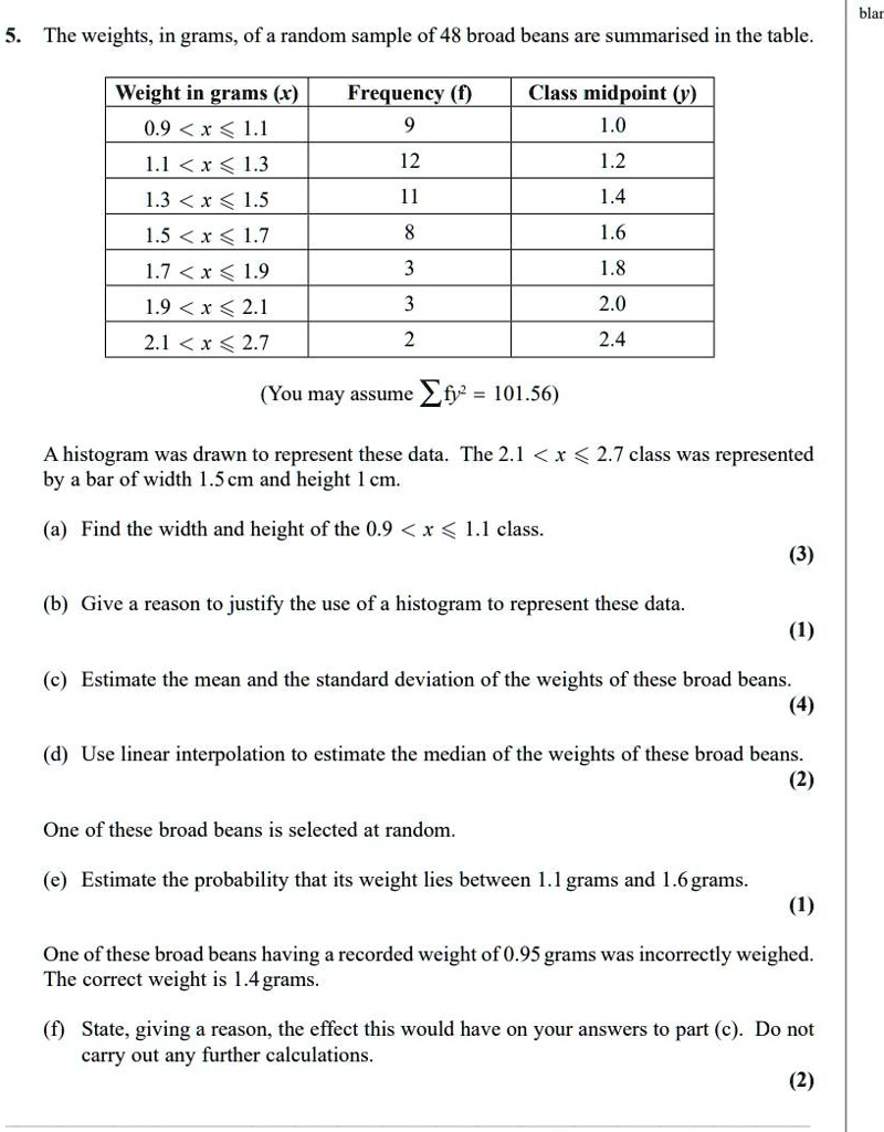 The weights, in grams, of a random sample of 48 broad beans are ...