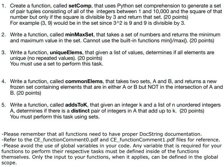 Python Programming Questions 1 Create A Function Called Setcomp That Uses Python Set