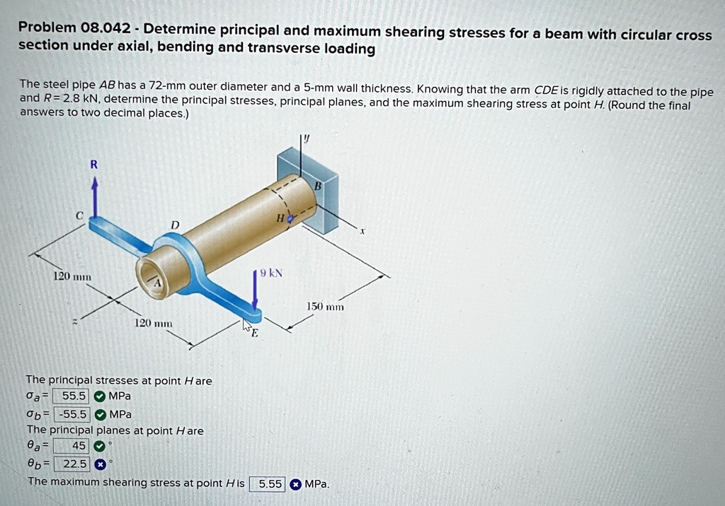 problem 08042 determine principal and maximum shearing stresses for a beam with circular cross ...
