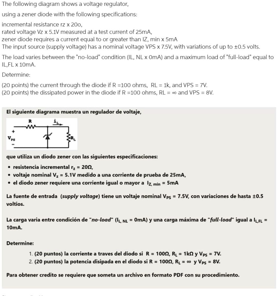 SOLVED: The following diagram shows a voltage regulator using a zener ...