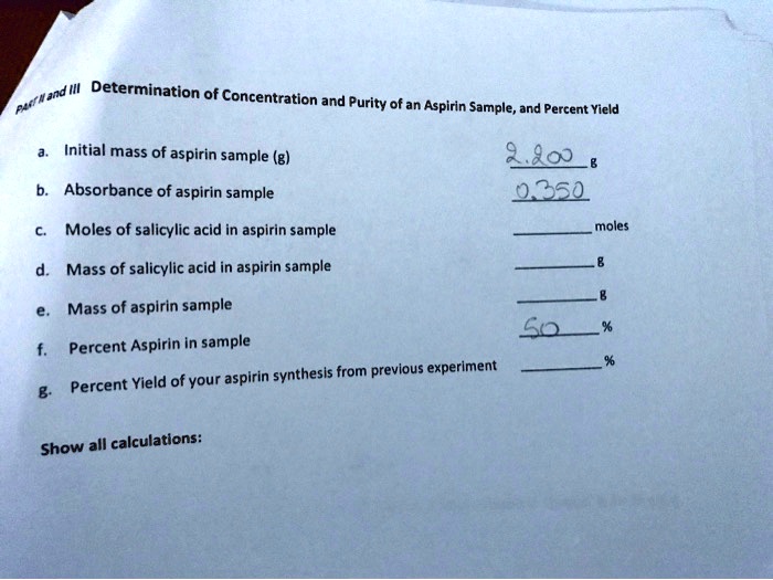 SOLVED: Determination of Concentration and Purity of an Aspirin Sample ...