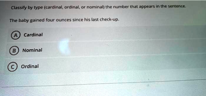 classify by type cardinal ordinal or nominal the number that appears in ...