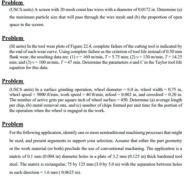 Problem (USCS units) A screen with 20 mesh count has wires with a ...