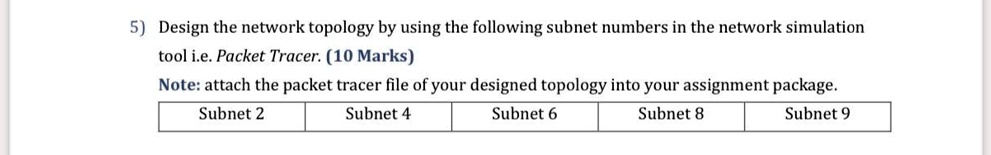 SOLVED: 5) Design the network topology by using the following subnet numbers in the network ...