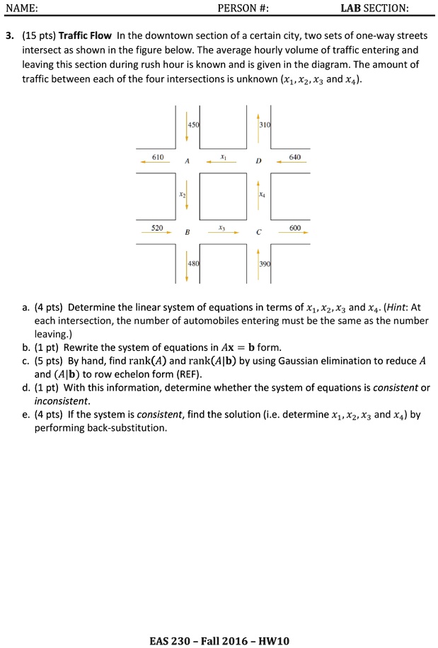 Traffic Flow In the downtown section of a certain city, two sets of one ...