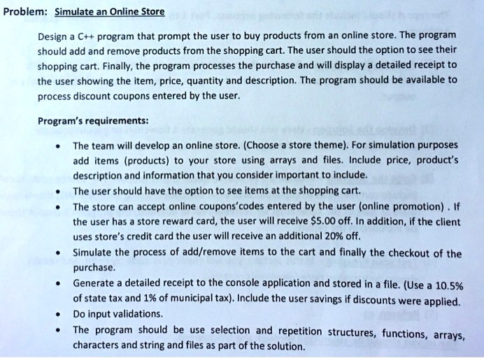 Solved In C Language With Flowchart Problem Simulate An Online Store Design A C Program