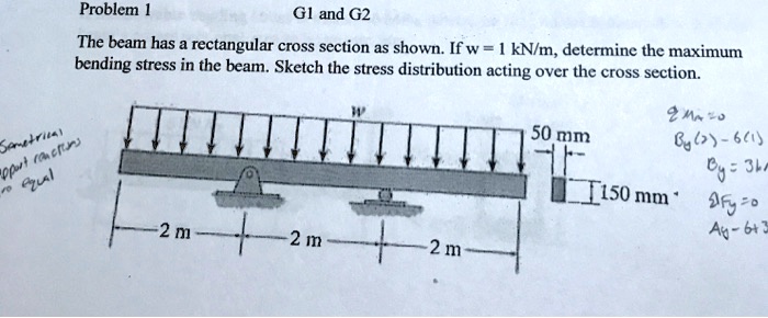 Problem 1 G1 and G2 The beam has a rectangular cross section as shown. If w = 1 kN/m, determine ...