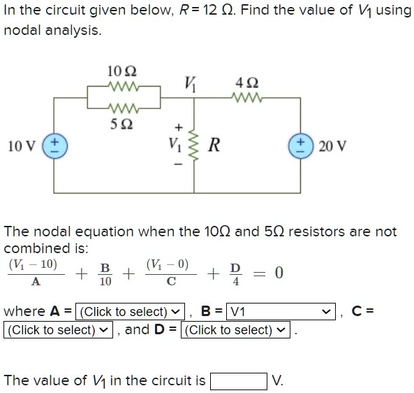 SOLVED: In the circuit given below, R = 12. Find the value of V using nodal analysis. 100 V 49 ...
