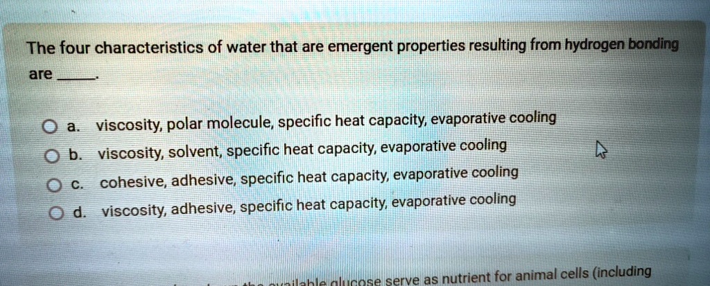 The four characteristics of water that are emergent properties ...
