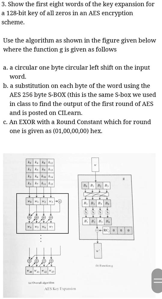 3. Show the first eight words of the key expansion for a 128-bit key of ...