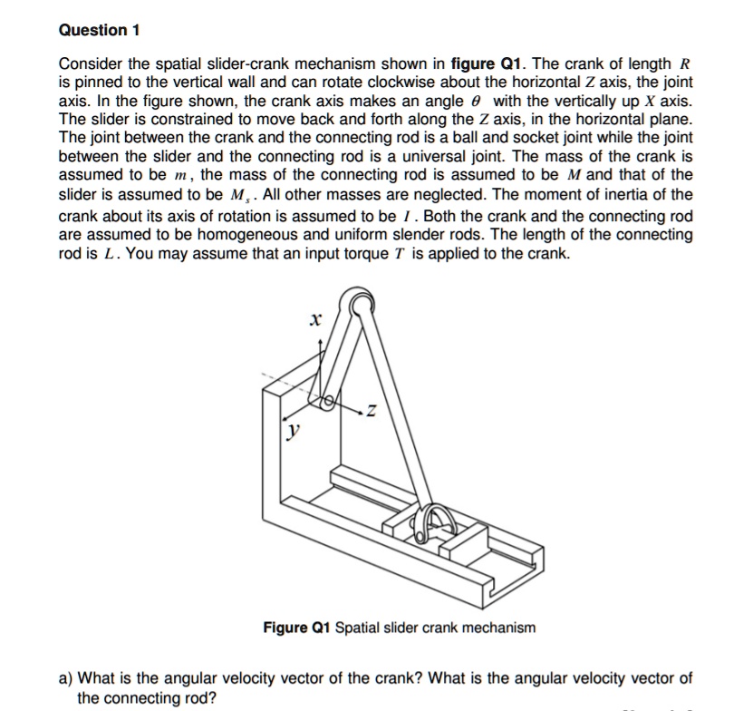 Question 1 Consider the spatial slider-crank mechanism shown in figure Q1. The crank of length R ...