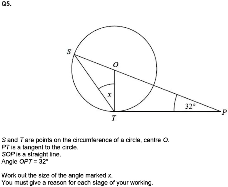 SOLVED: Q5. S 328 T Sand T are points on the circumference of a circle, centre 0. PT is a ...