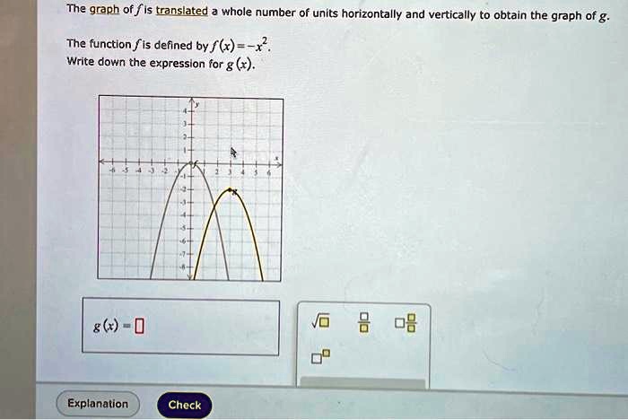 SOLVED: Texts: The graph of f is translated a whole number of units horizontally and vertically ...